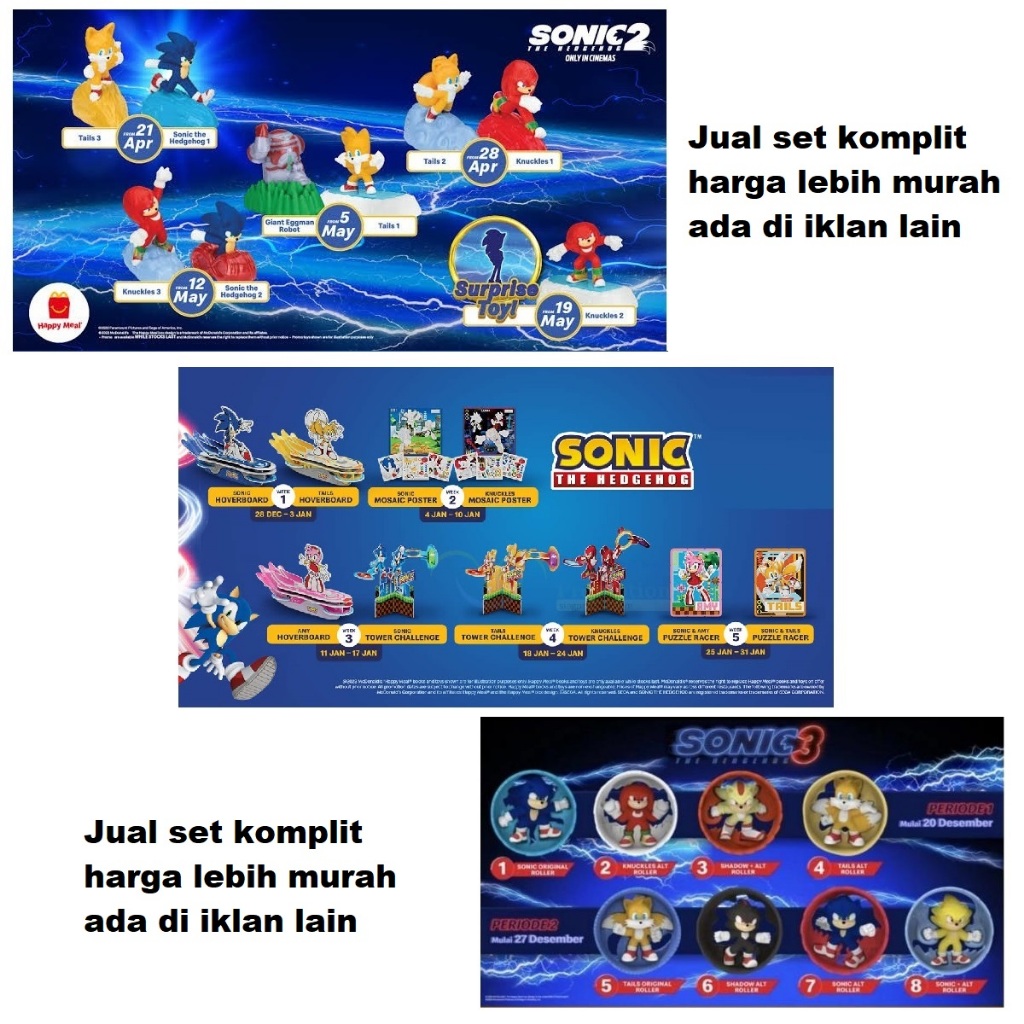 Children's Toys Gifts Happy Meals McDonald McD McDonalds Sonic 3 The ...