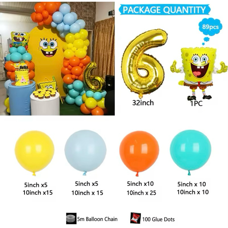 GOLD NUMBER SPONGEBOB BALLOON GARLAND PACKAGE | Shopee Philippines