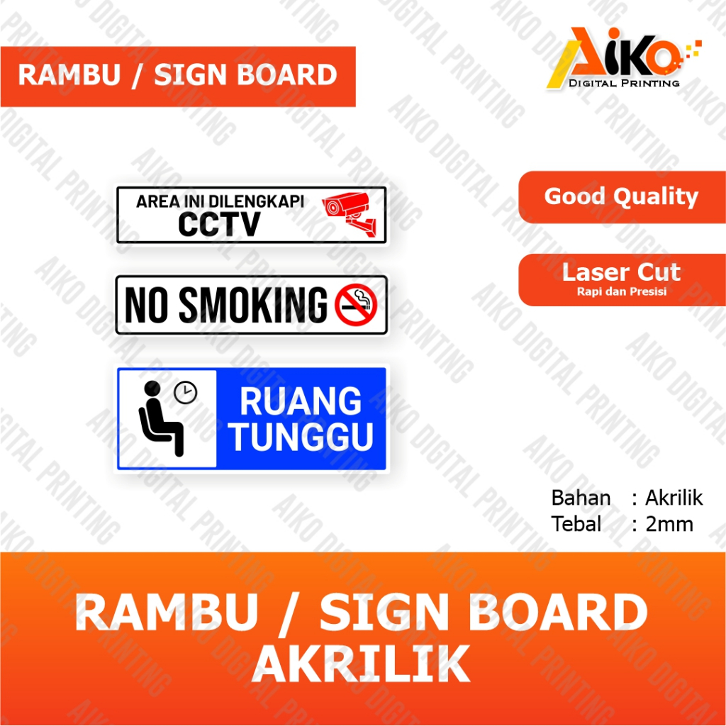 ACRYLIC SIGN BOARD | ACRLIC RAMBU | CCTV ACRYLIC PLANG, KIBLAT, WORSHIP ...