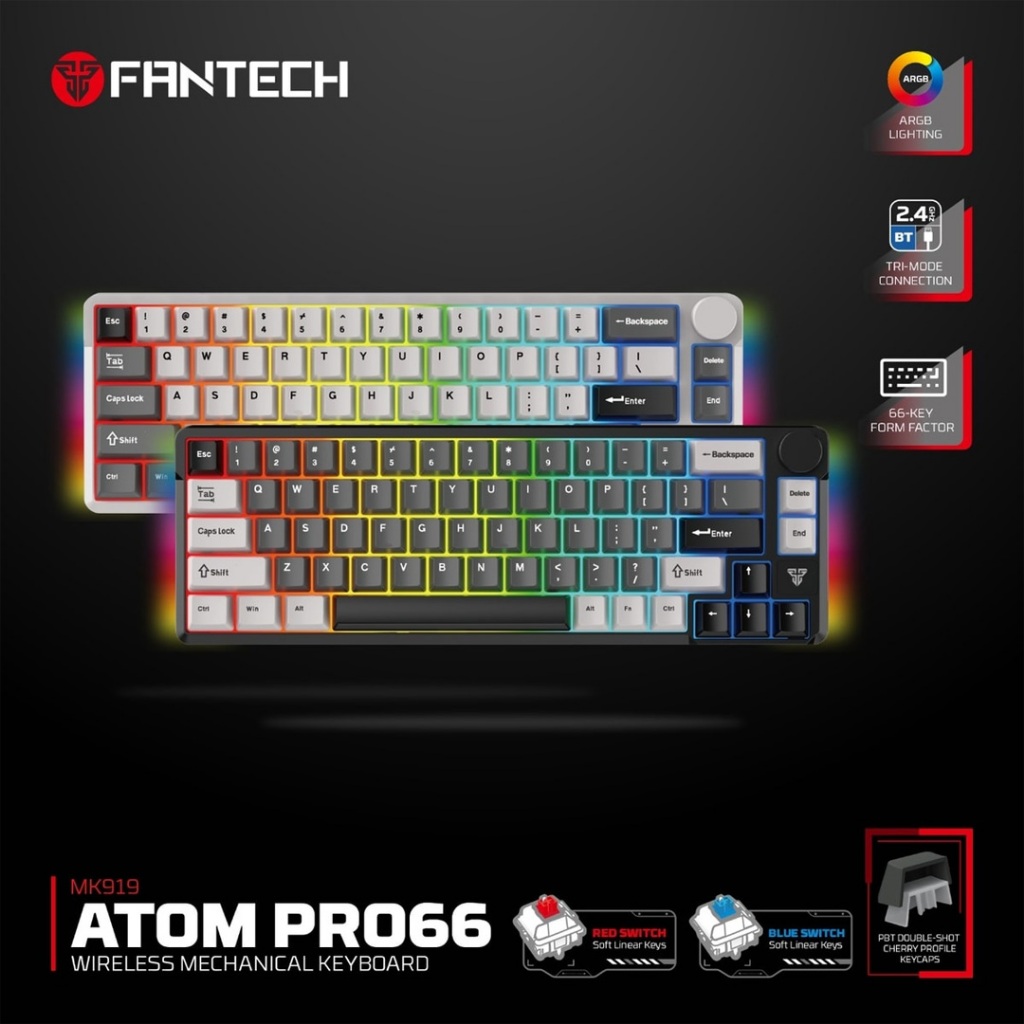 Fantech ATOM Pro 66 | ATOM Pro66 | MK919 65% RGB Hotswap Wireless ...