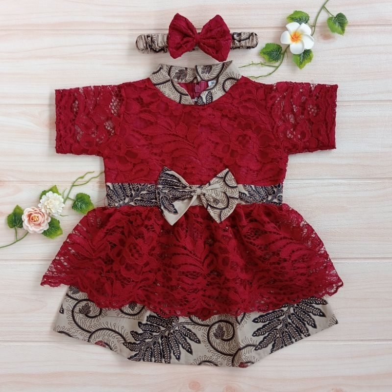 Baby Kebaya / Girls' Kebaya / Pepplum Children's Kebaya in Maroon color ...