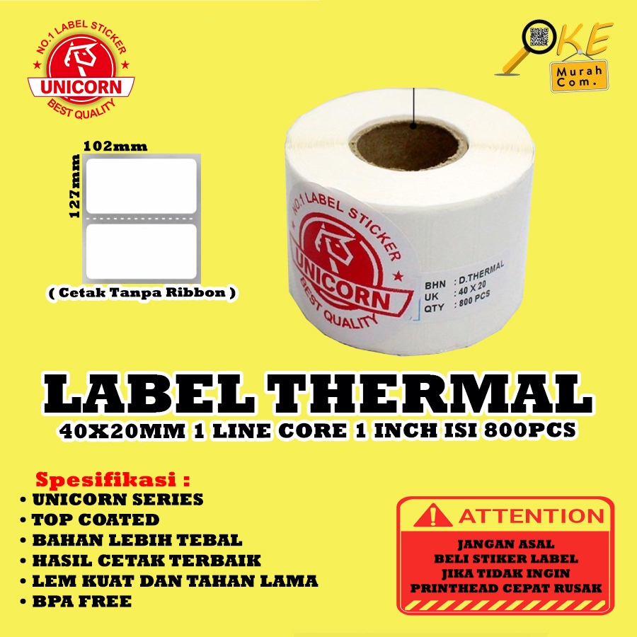 Thermal Barcode Label Stickers 40x20mm / 40x20 mm / 40 x 20 mm 1 Line ...