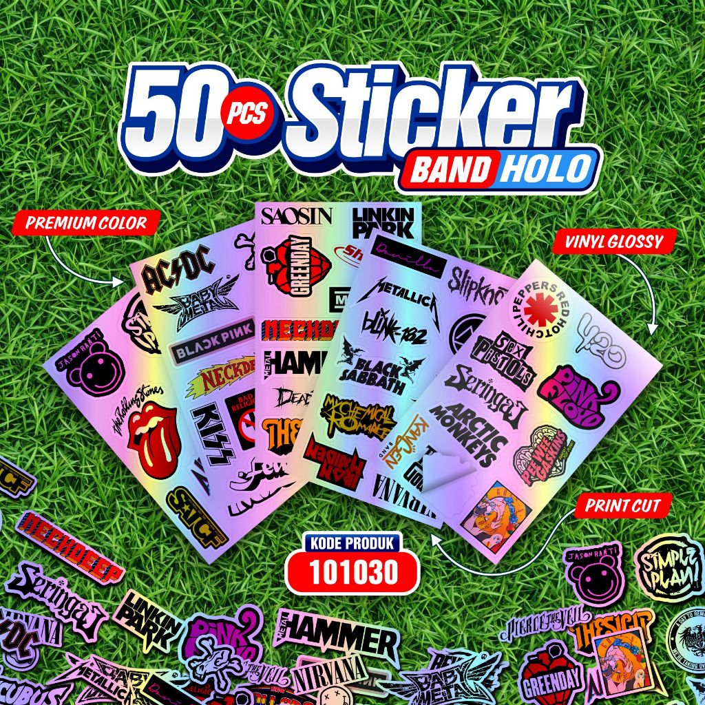 Hologram STICKER CASE CONTENTS 50 PCS STICKER BAND BRAND DISTRO APPAREL ...
