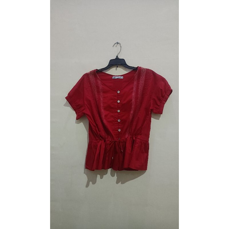 MERAH Zara Ori Red Blouse (Ex. Shop Display) | Shopee Philippines