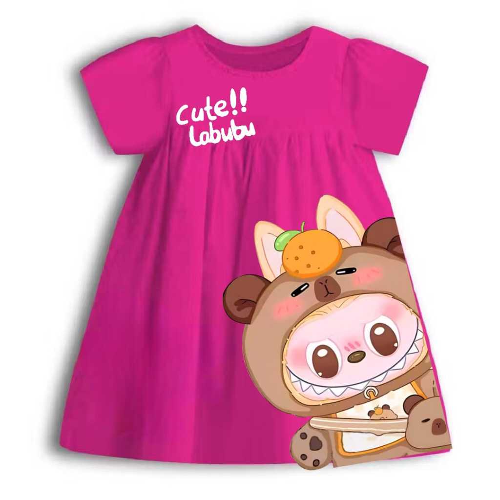 Ruffled dress for girls aged 2-13 years with Labubu Capybara DTF motif ...