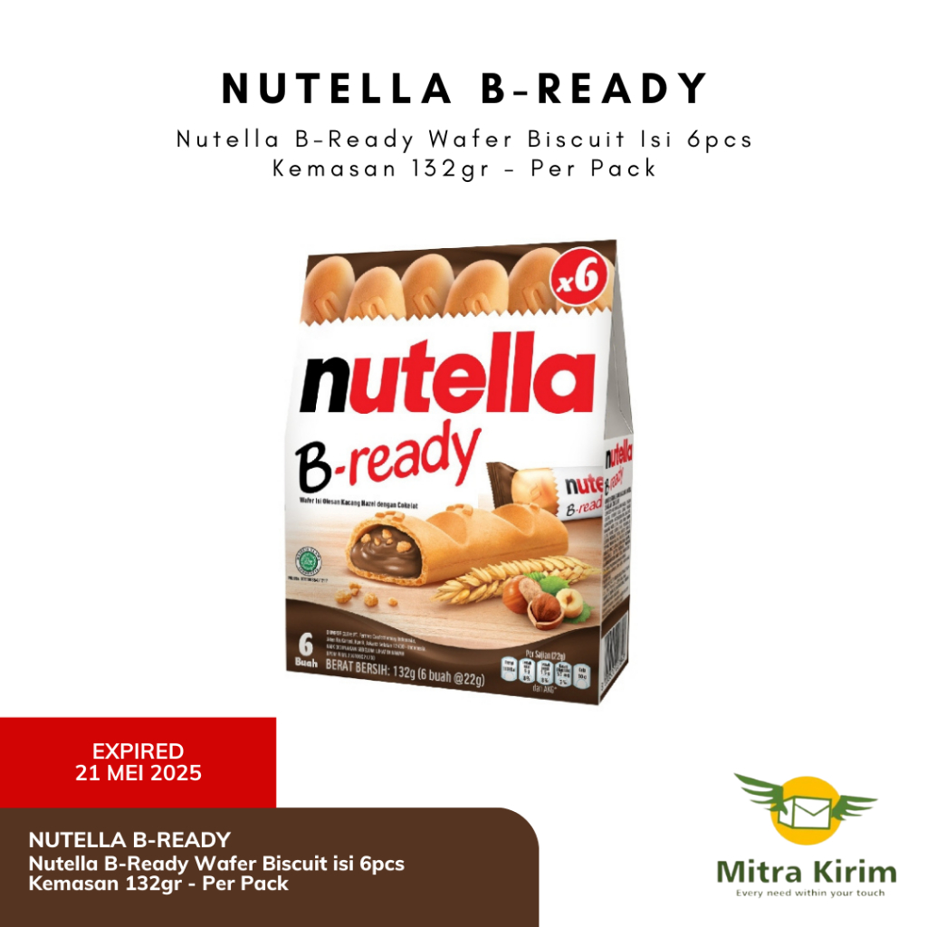 Nutella B-Ready Wafer Biscuit contains 6 pcs Packaging 132gr - Per Pack ...
