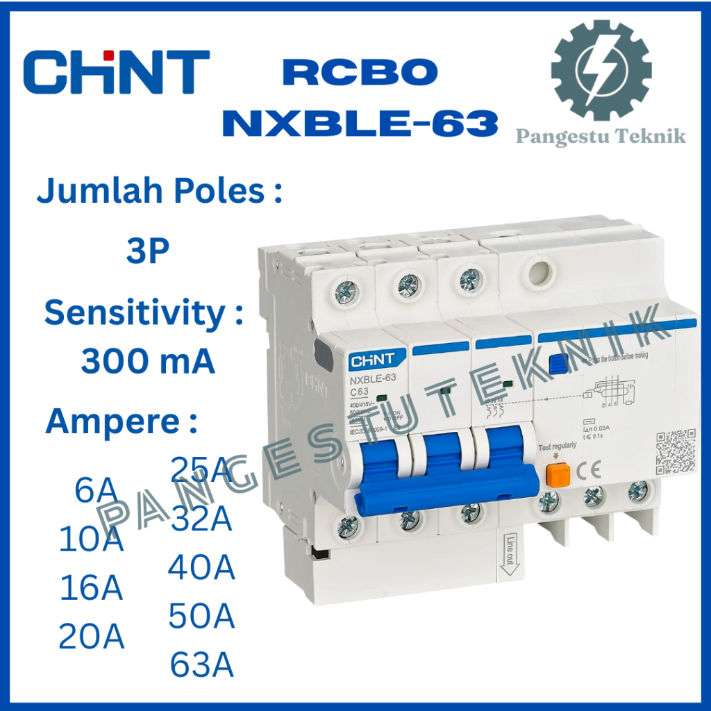 Chint NXBLE-63 RCBO (MCB + ELCB) - 3P | Rated Current 6A 10A 16A 20A ...