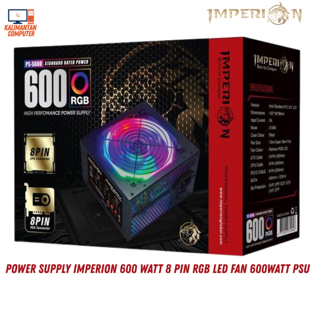 Power Supply Imperion 600 Watt 8 Pin RGB LED Fan 600WATT PSU | Shopee ...
