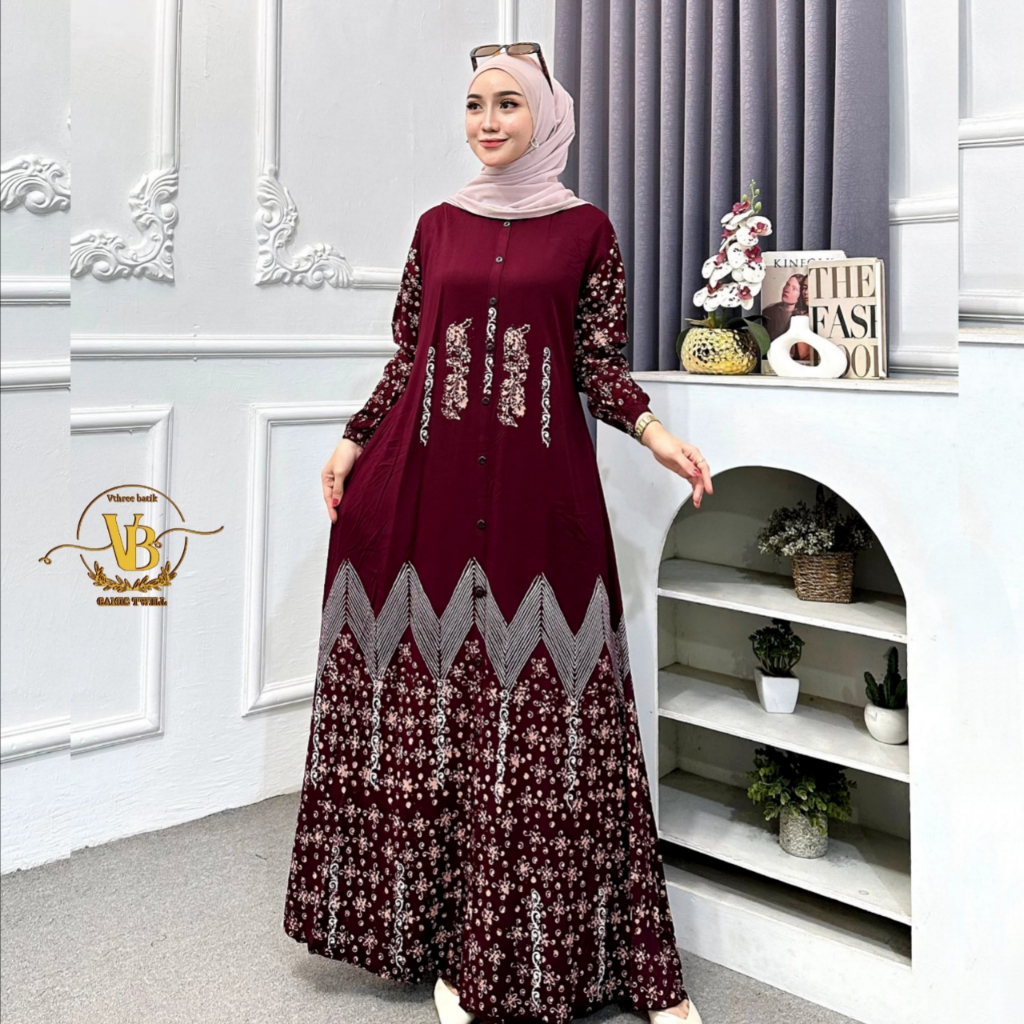 MERAH VTHREE BATIK - TWILL PEKALONGAN GAMIS | GAMIS TWILL 100% ORIGINAL ...