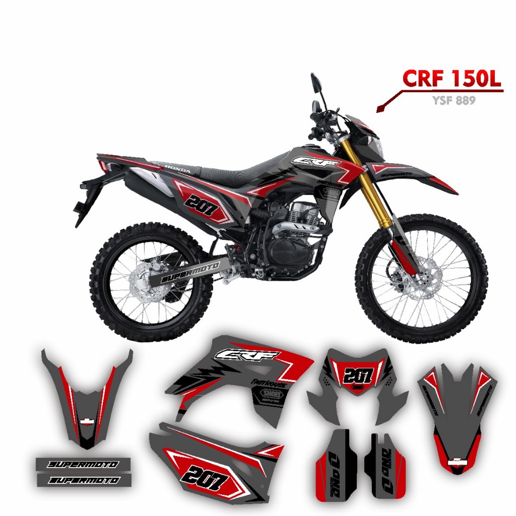 MERAH HITAM Cool sticker decal full body crf 150 l black list red gray ...