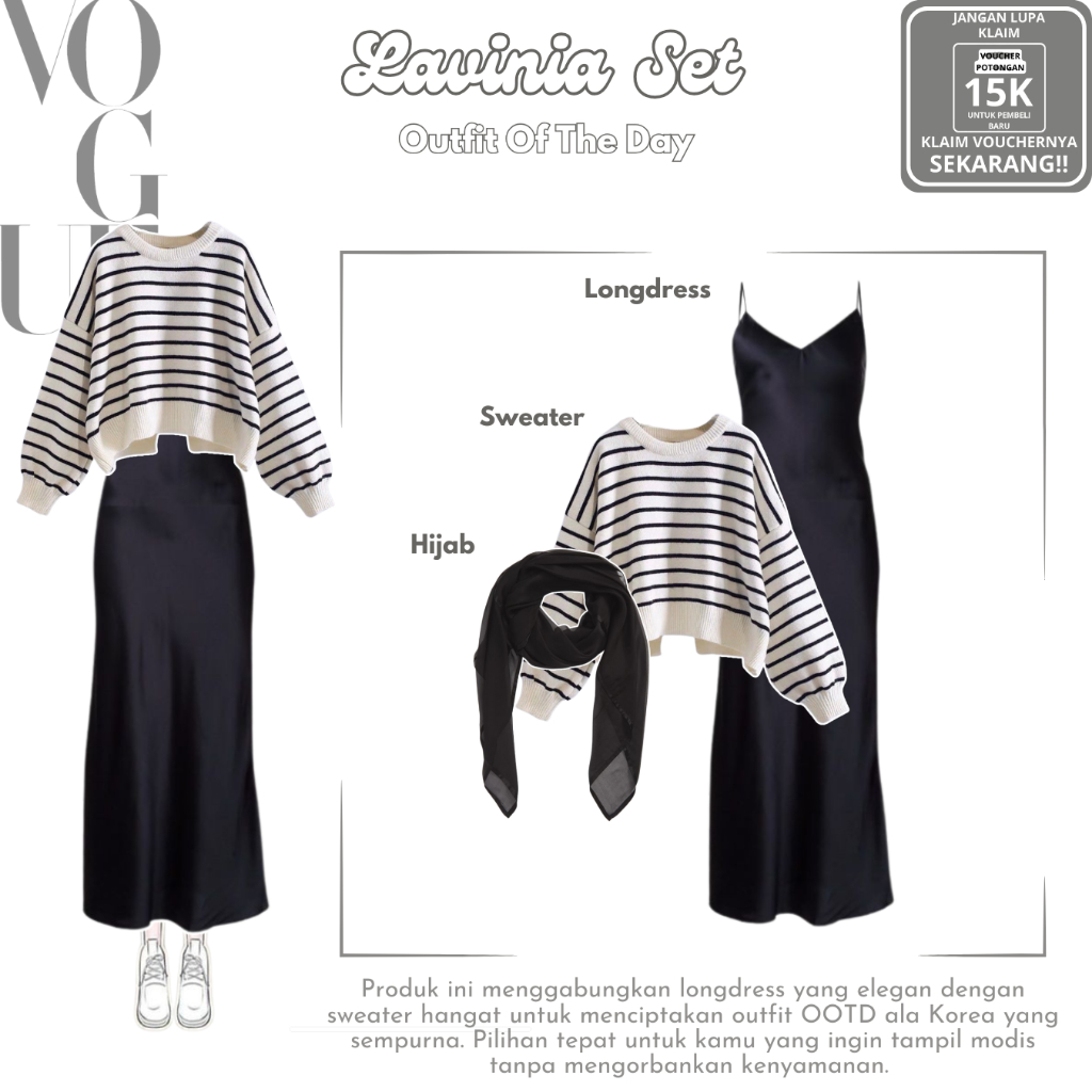 HITAM PUTIH MC - 31 | 3IN1 FEMINIM SET (Black Satin Slip Dress, White ...