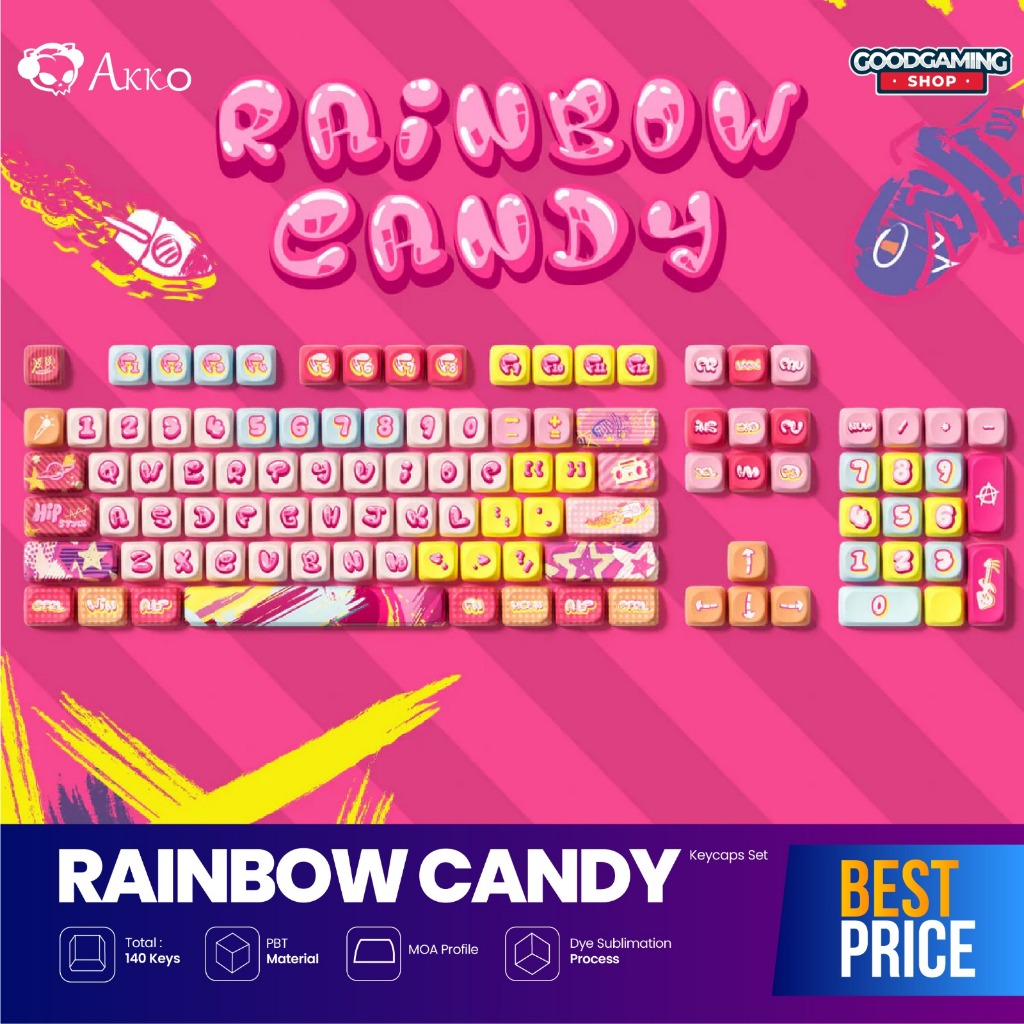 Akko Rainbow Candy Keycap Set 140-key PBT Dye-Sub Keycaps MOA Profile ...
