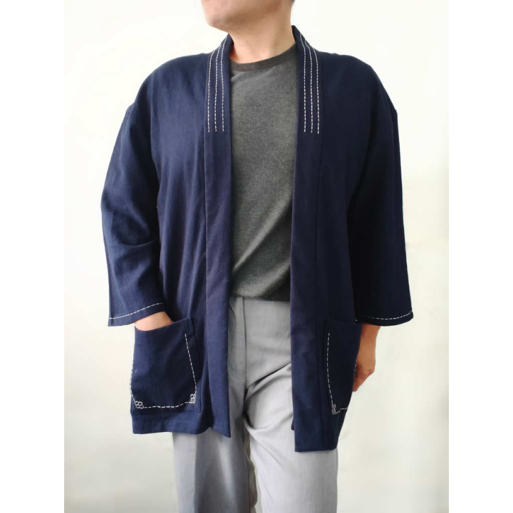 KOINOBORI Kasuga Indigo Navy Blue Linen Haori Outer Men Women's/ Unisex ...