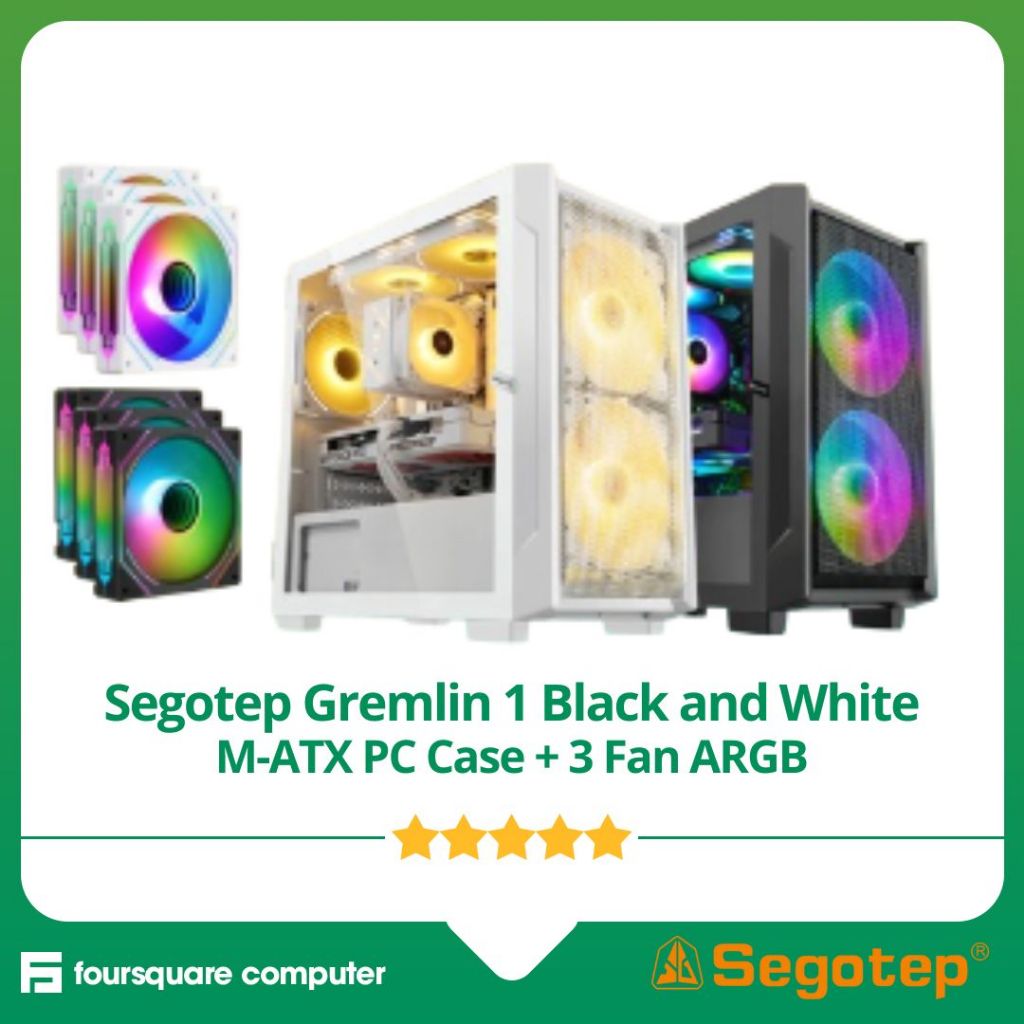 Segotep Gremlin 1 Black and White + 3 Fan ARGB M-ATX PC Case Casing ...