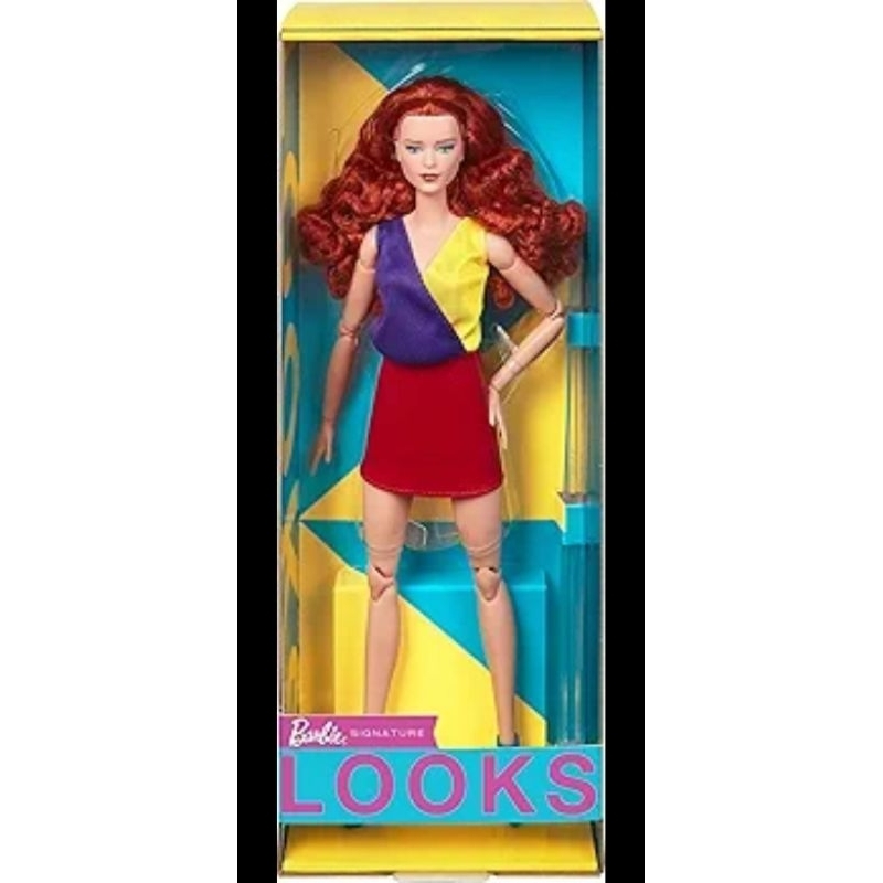 Barbie Looks Doll, Curly Red Hair, Color Block Outfit with Miniskirt ...