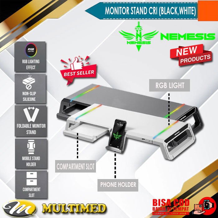 Foldable RGB Monitor Stand with Phone Holder Nemesis MYRO CR1 - White ...