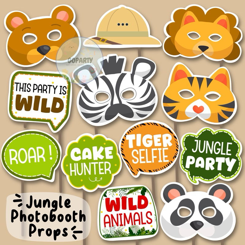 JUNGLE ANIMAL PHOTOBOOTH PROPS ANIMAL PHOTO STICK SAFARI BIRTHDAY PARTY ...