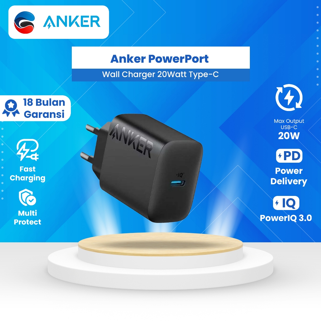 ANKER Wall Charger Powerport 20W Fast Charging USB Type C A2347 ...
