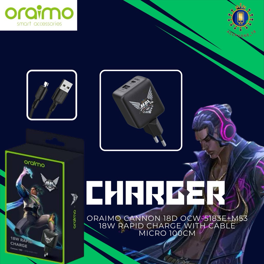 ORAIMO Cannon 18D OCW-5183E+M53 18W Rapid Charge With Micro Cable 100Cm ...