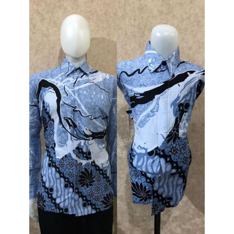 Premium batik Couple/baby blue father and son batik set | Shopee ...