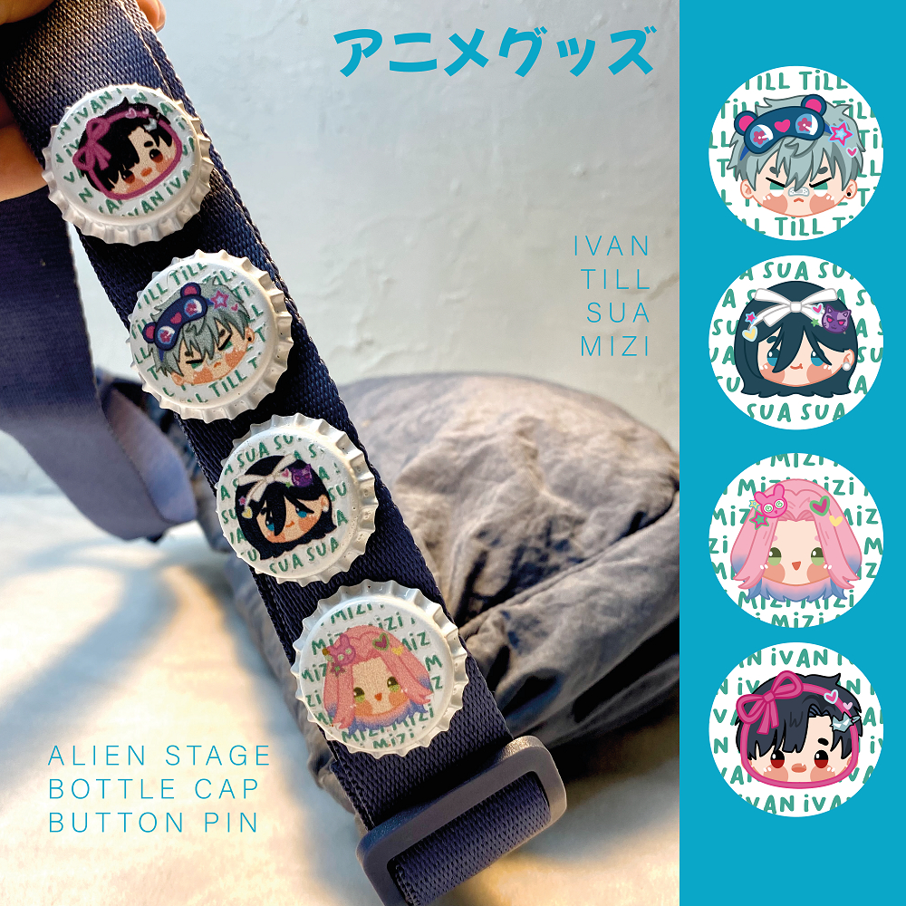 ANIMEGUZZU ALIEN STAGE BOTTLE CAP BUTTON PIN - SUA MIZI TILL IVAN ALIEN ...
