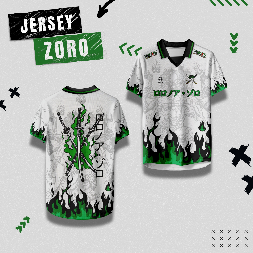 Fullprinted OP Roronoa Zoro White Green Flame Series Unisex Jersey ...