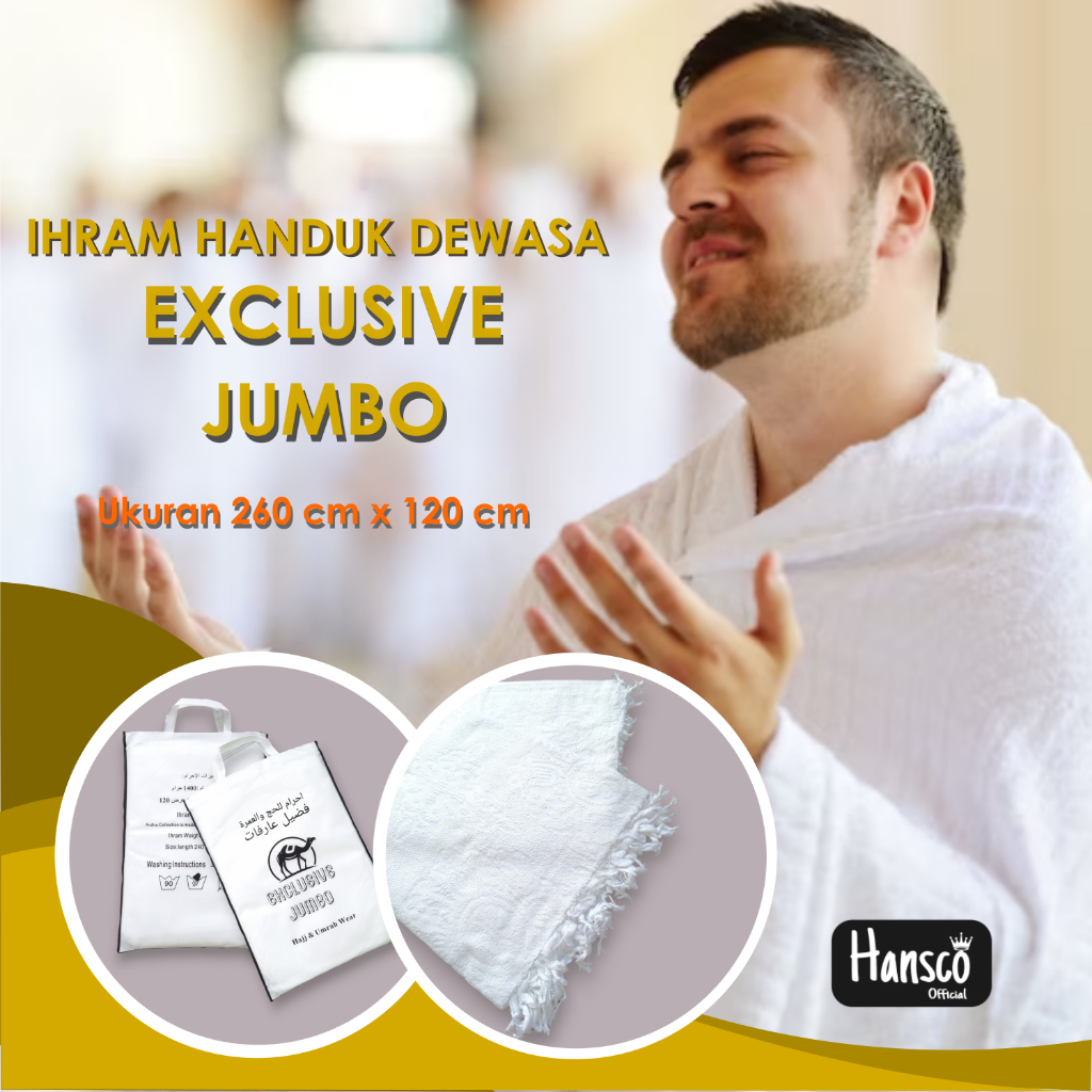 Ardha Exclusive JUMBO Adult Men's Ihram Cloth 260x120 Hajj Umrah ...