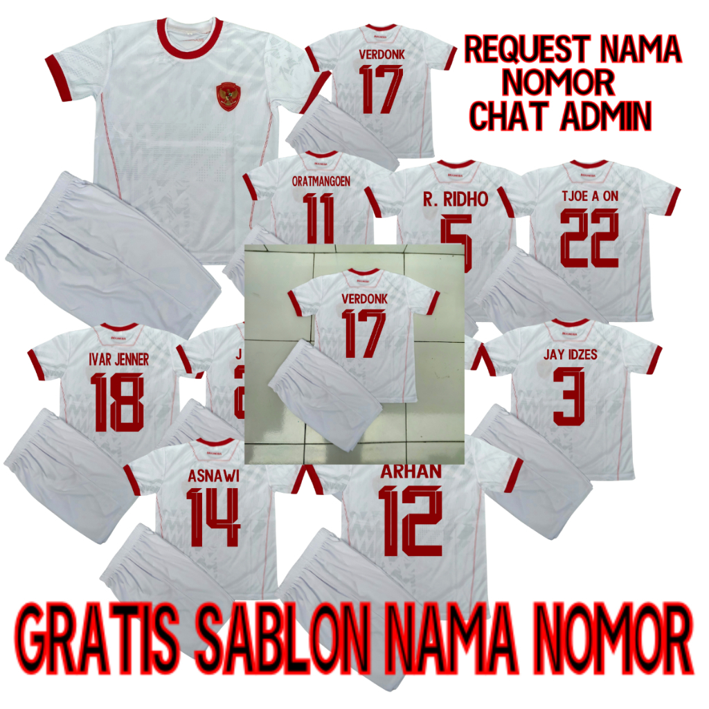 PUTIH Football JERSEY SET INDONESIAN NATIONAL TEAM FOOTBALL CLOTHES ...
