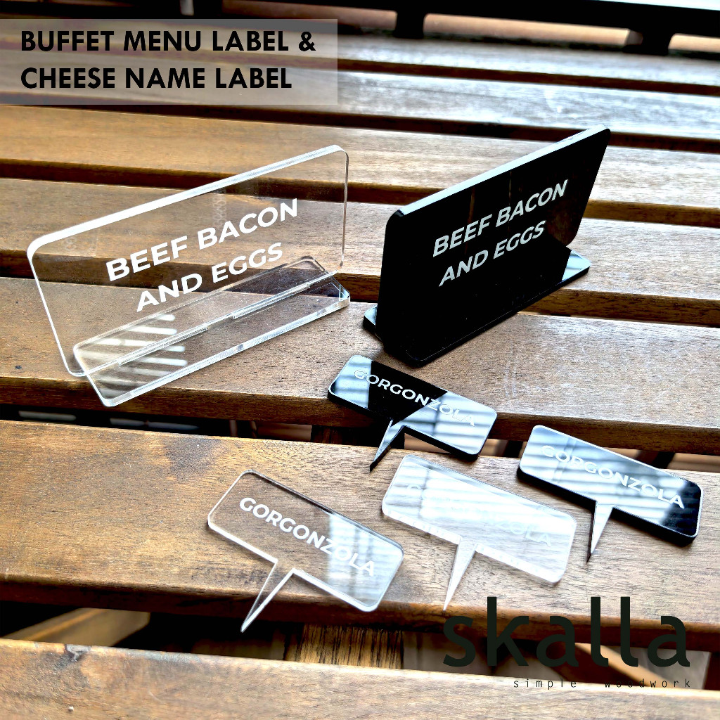 Menu Buffet, food name label, breakfast, cheese label stand, hotel ...