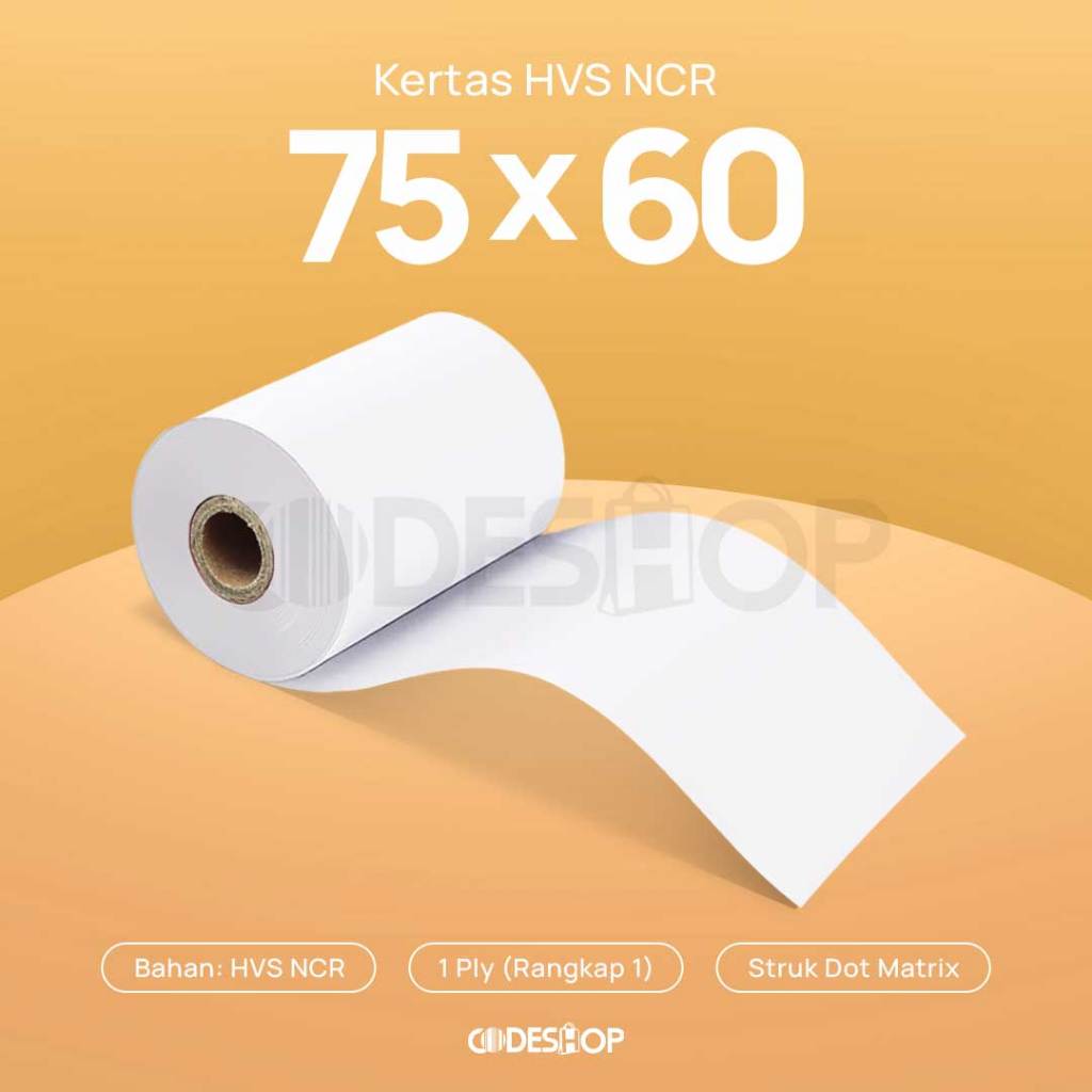 1 Ply Paper 75x60 / 75 x 60 mm NCR Cashier's Receipt Paper Roll Printer ...