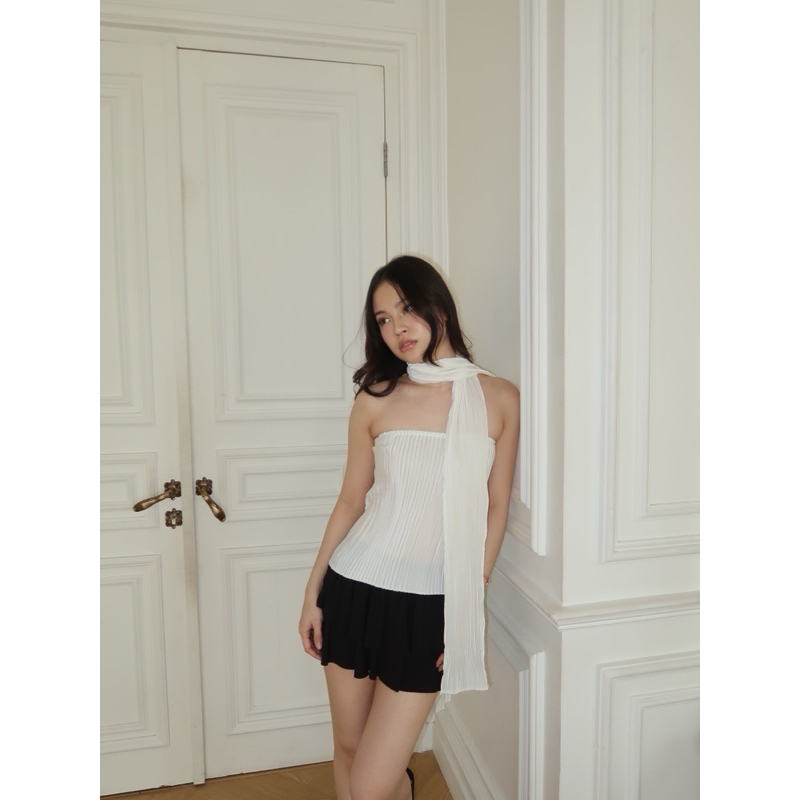 SCARF PLEATS TOP // RUE Tank Top Crop Basic Casual Formal Satin Scarf ...
