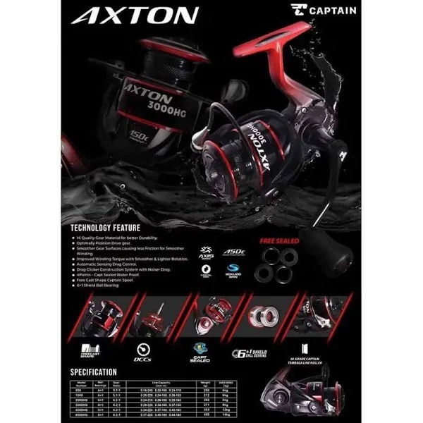 Reel SPINNING POWER HANDLE Captain AXTON 800-2000 HIGH SPEED RATIO ...