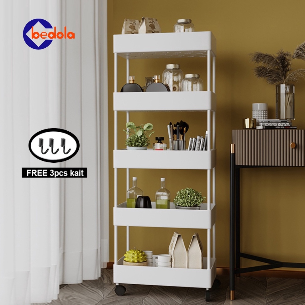 PUTIH Best Bedola Square White Kitchen Shelf Bathroom Shelf Trolley ...