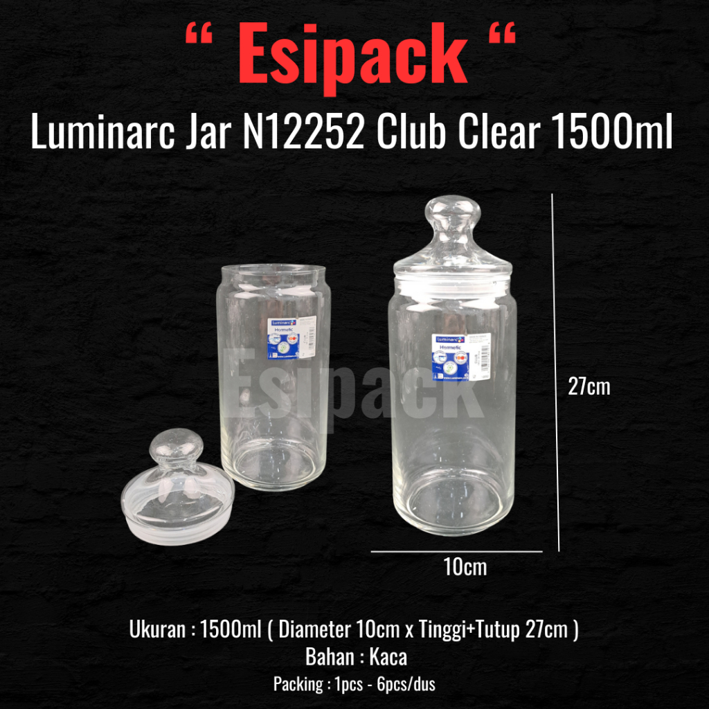 Luminarc Jar N12252 Club Clear, 1500ml Glass Jar (6pcs) | Shopee ...