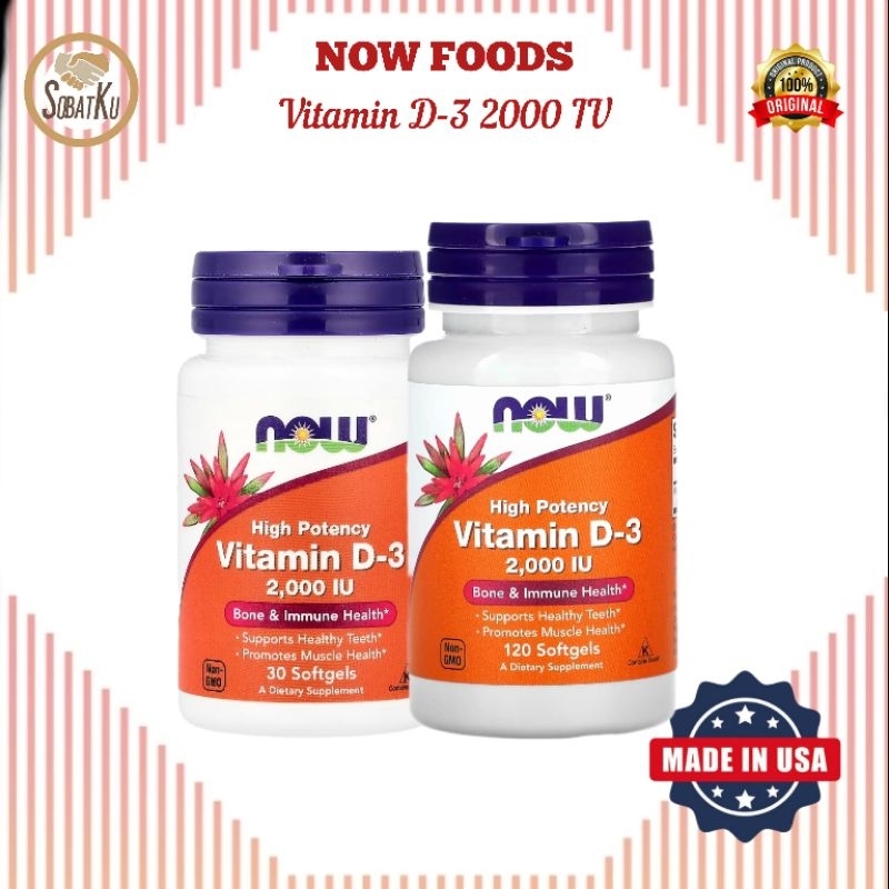 Now Foods Vitamin D3 2000 IU Contents 30 120 Softgels Original D-3 Bone Supplement | Shopee ...