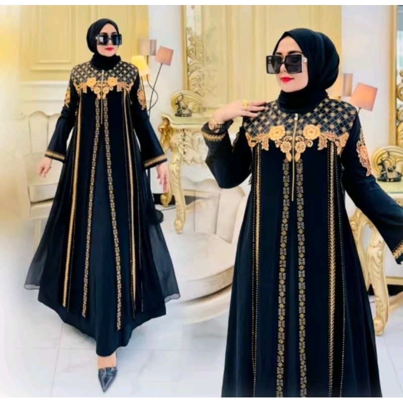 Gamis Abaya Turkey/ Abaya Arab Jersey Mix Ceruti Embroidered Mote Swarosky Model KHADIJAH BUSUI ...