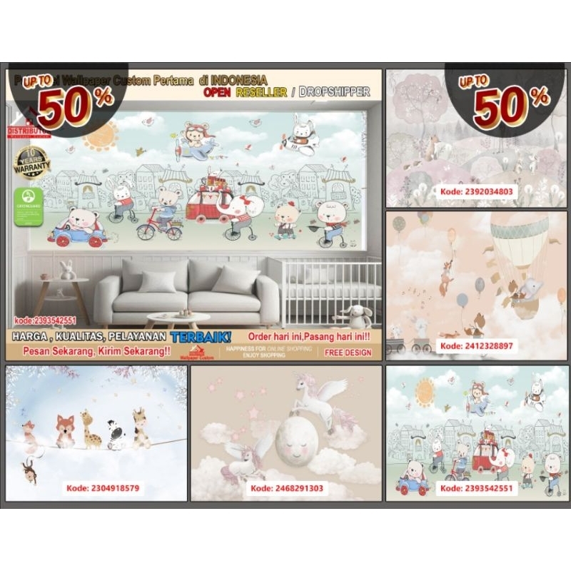 Custom 3D Children's Animation Wall Wallpaper | Animal Animation ...