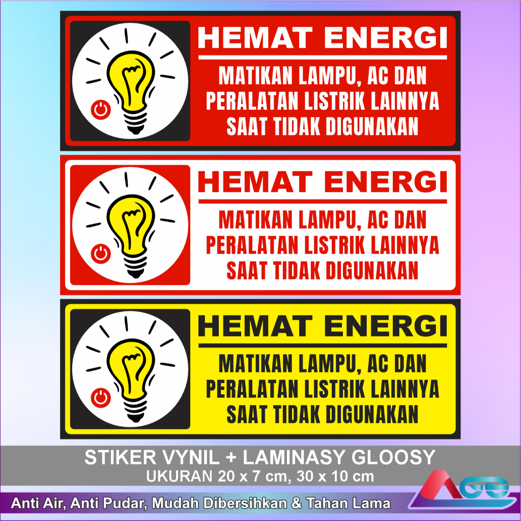 Energy Saving Vinyl Sticker Glossy Lamination Sticker Sign Turn Off ...