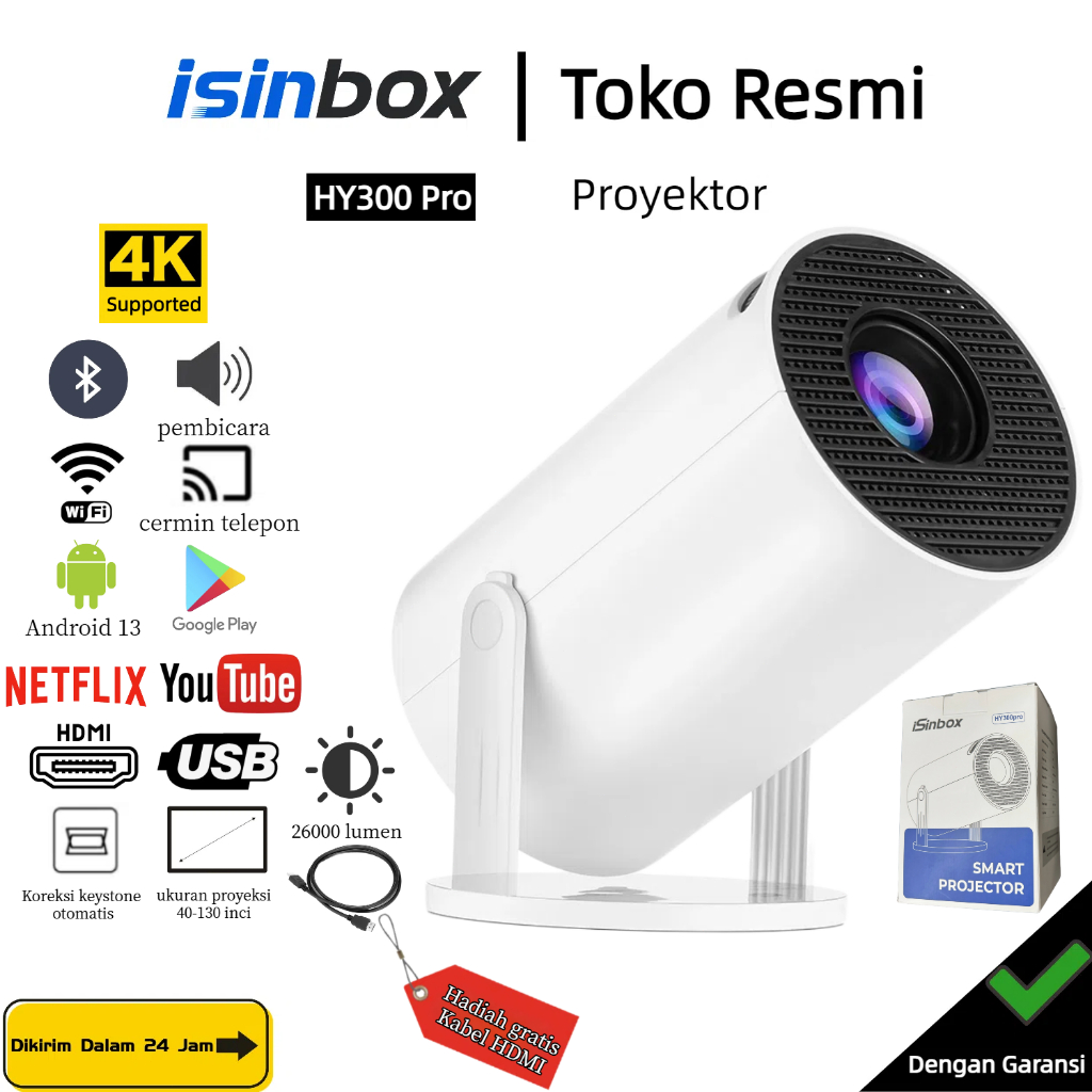ISinbox HY300 Pro Mini Android Projector 13 Smart Projector 2+16GB ...