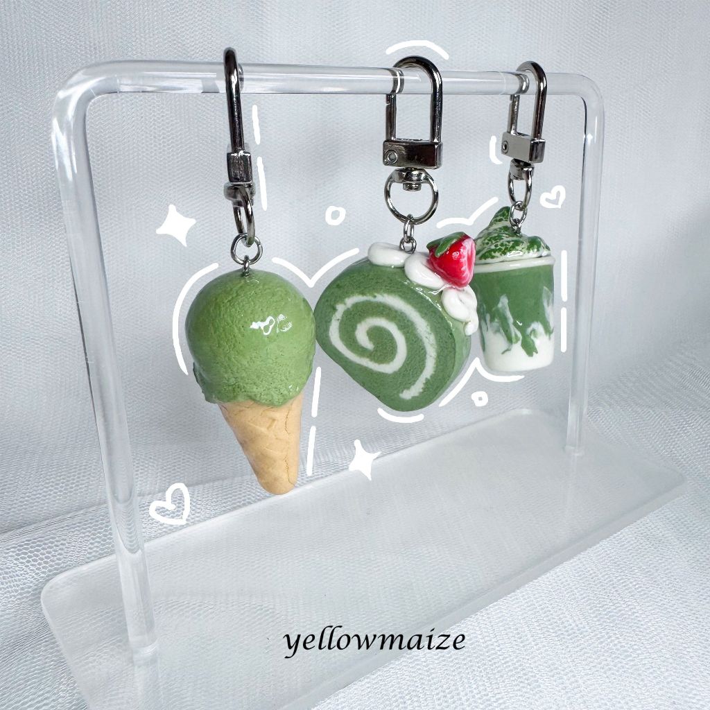 GANTUNGAN MATCHA CLAY KEYCHAIN - Matcha Roll Cake KEYCHAIN, Ice Cream ...