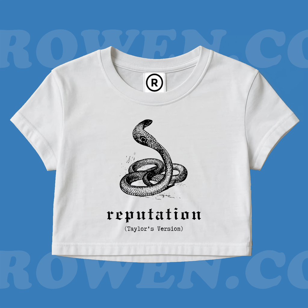 BABY TEE RINGER CROP TOP TAYLOR SWIFT REPAIR COBRA | WHITE CROPTOP ...