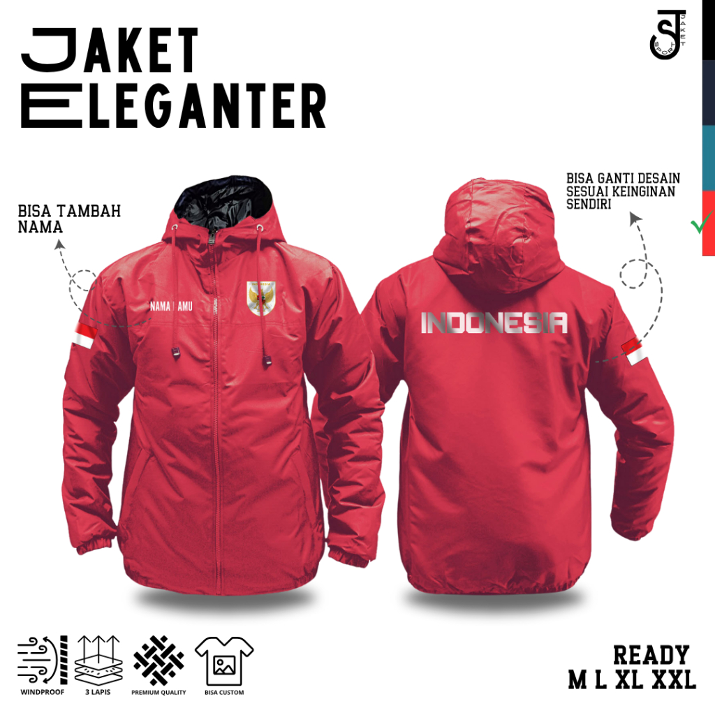 Indonesian national team jacket custom parachute free name windproof 3 ...