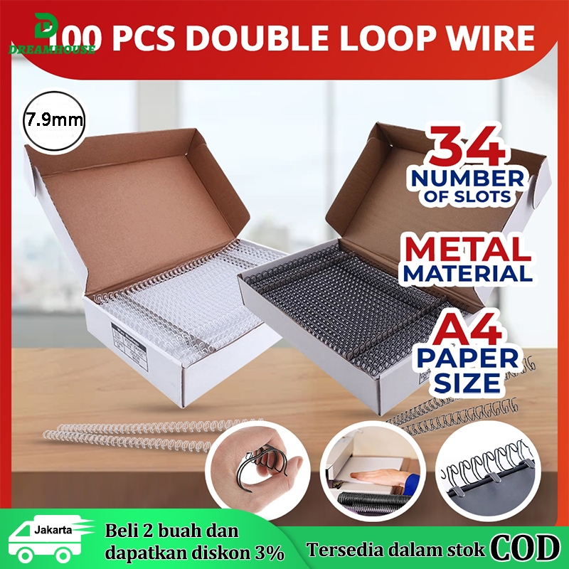 PUTIH HITAM Spiral Wire / Spiral Binding Wire Ring 3:1 Size A4 34 Holes ...