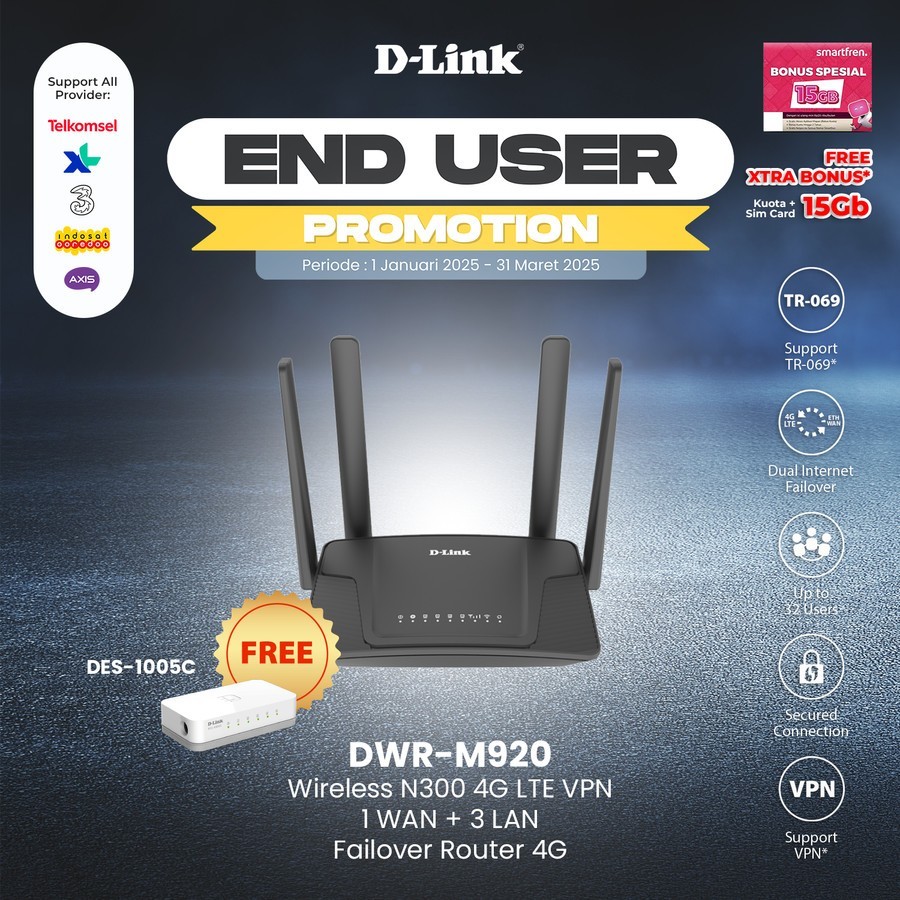 Dlink DWR-M920 WIRELESS N300 4G LTE VPN WAN FAILOVER ROUTER | Shopee ...
