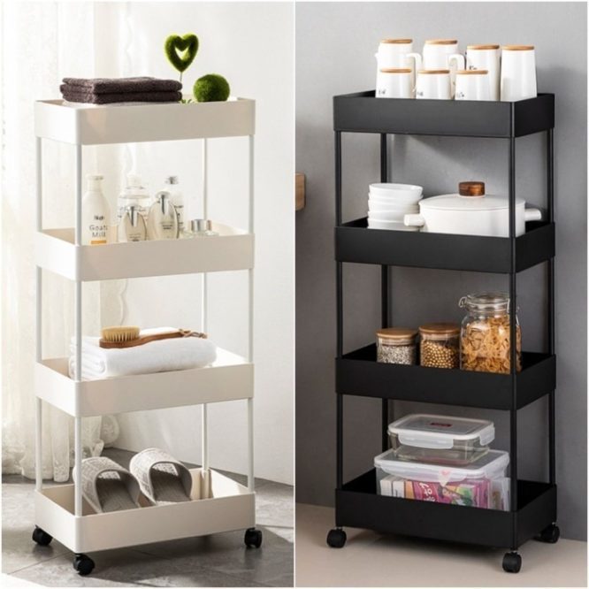 Square kitchen shelf, trolley shelf, bathroom shelf, 4 tier multi ...