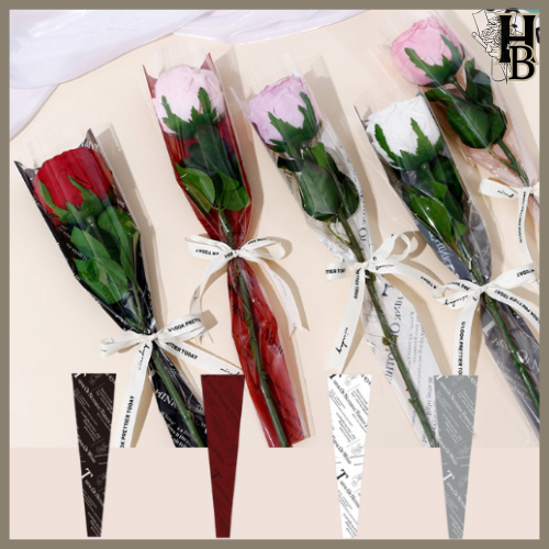 MAWAR 50 SHEETS Instant Plastic Wrapping Mini Rose Bouquet Single Rose ...