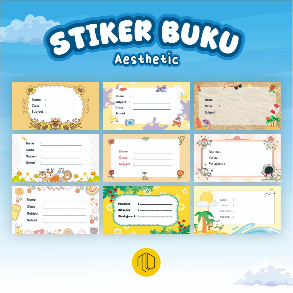 MATA (Contains 30 Pcs) 5 Aesthetic Motif Book Name Subject Stickers ...