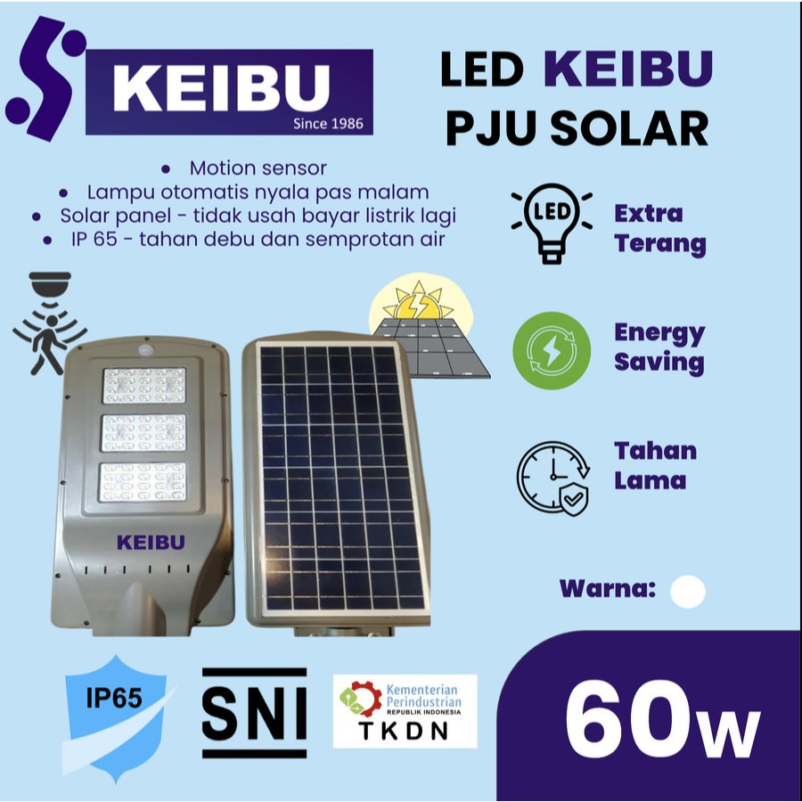 CAHAYA KEIBU PJU SOLAR cell lamp 60 Watt (60W) White Light. Street ...