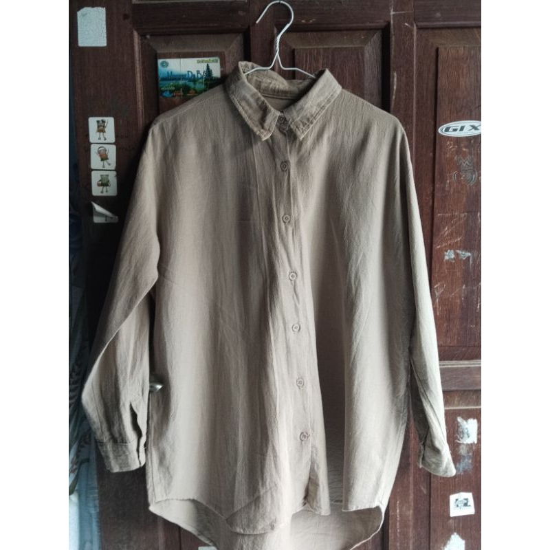 [PRELOVED] Sivali Factory Oversized Linen Shirt in Coffee color ...