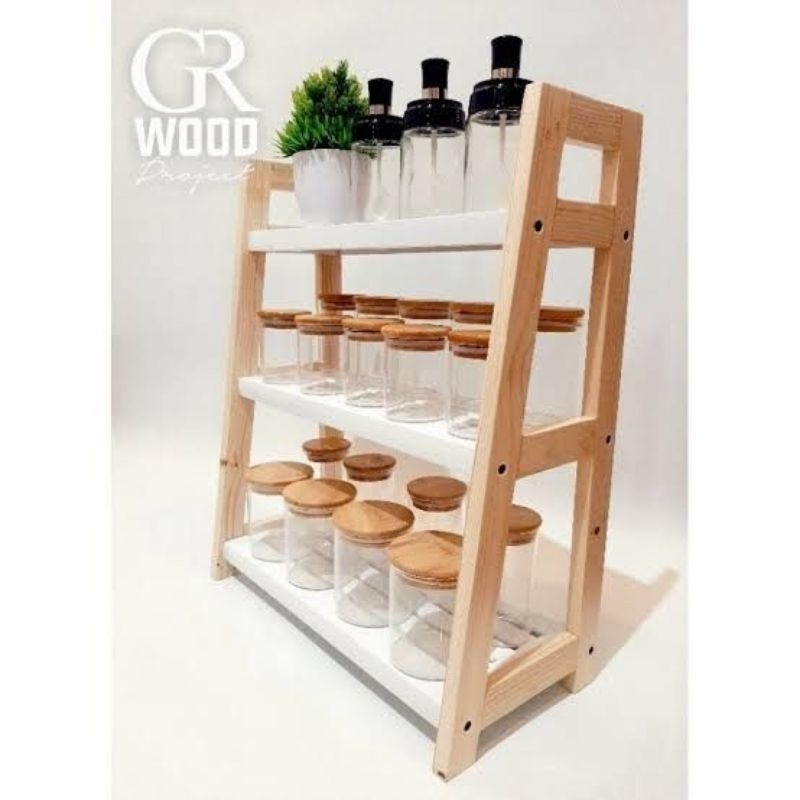 KAYU Kitchen Spice Stacking Rack Aesthetic Wooden Shelf Arranges ...